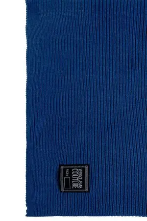 Versace Logo Patch Ribbed-knit Scarf - Blue