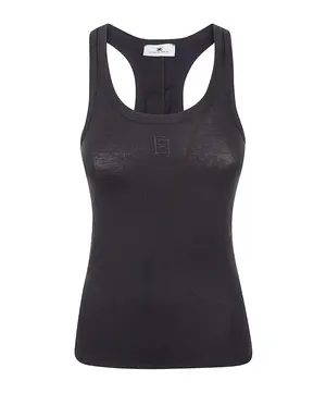 Elisabetta Franchi Ribbed Racerback Tank Top With Embroidered Logo