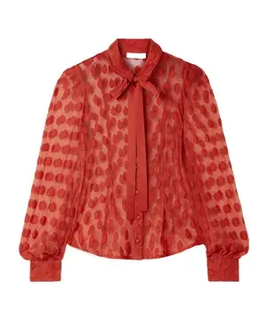Ulla Johnson Soraya Tie-neck Fil Coupé Mesh Blouse