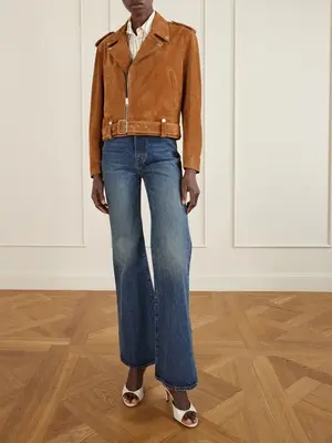 NILI LOTAN Suede Motorcycle Jacket - Tan