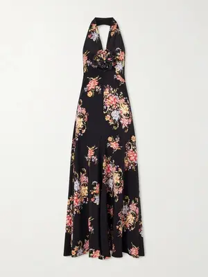 RODARTE Floral-print Silk-crepe Halterneck Gown - Black