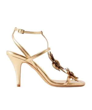 Zimmermann Metallic Leather Stiletto Sandals With Floral Embellishment - Nude