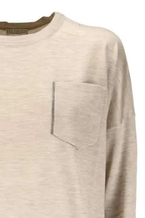 Brunello Cucinelli Crewneck Knitted Jumper With Pocket Detail - Nude