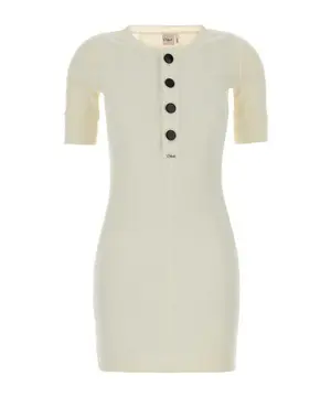 Chloé Buttoned Henley Mini Dress In Organic Cotton - Milk Color