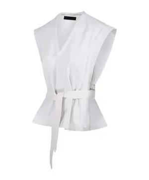 LEMAIRE V-neck Belted Cotton Vest - White