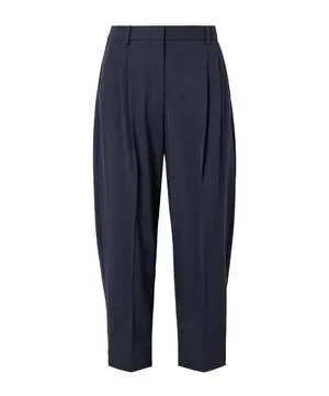 Stella McCartney Pleated Cropped Wool Tapered Pants - Black