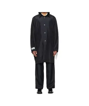 WOOYOUNGMI Drawstring Cuff Logo Patch Coat - Black