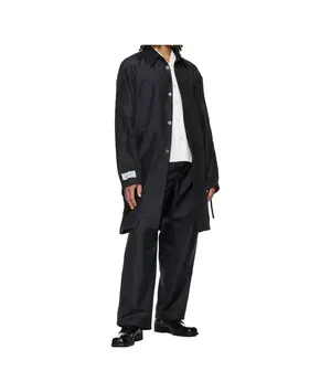 WOOYOUNGMI Drawstring Cuff Logo Patch Coat - Black