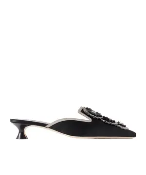 Manolo Blahnik Satin Mules With Rosette Appliqués