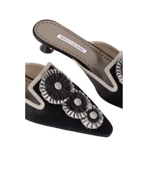 Manolo Blahnik Satin Mules With Rosette Appliqués