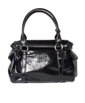 Miu Miu Shiny Leather Top Handle Bag - Black