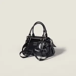 Miu Miu Shiny Leather Top Handle Bag - Black