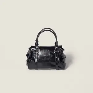 Miu Miu Shiny Leather Top Handle Bag - Black