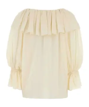 Chloé Long Sleeve Ruffled Silk Blouse - Ivory