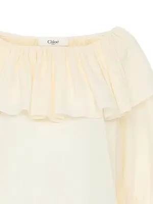 Chloé Long Sleeve Ruffled Silk Blouse - Ivory
