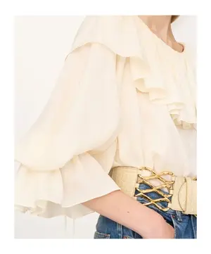 Chloé Long Sleeve Ruffled Silk Blouse - Ivory