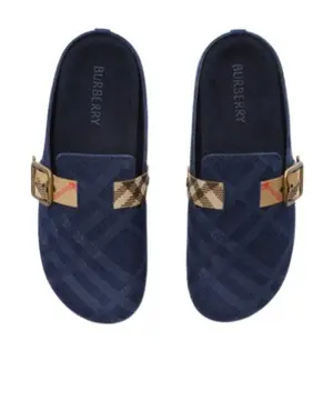 Burberry Urchin Buckle Flat Mules - Navy
