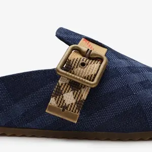 Burberry Urchin Buckle Flat Mules - Navy