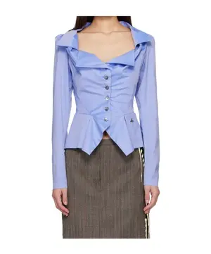 VIVIENNE WESTWOOD Long-sleeved Shirt With Ruffled Hem - Blue