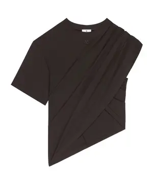 COURREGES Courrèges Asymmetrical Draped Knit T-shirt - Chocolate