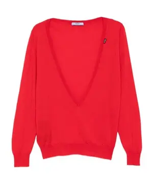 Prada Cashmere V-neck Sweater - Red