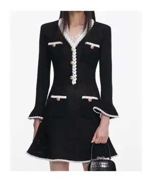 SELF-PORTRAIT Knitted A-line Mini Dress With Lace Trims