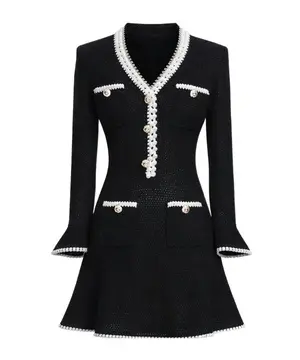 SELF-PORTRAIT Knitted A-line Mini Dress With Lace Trims
