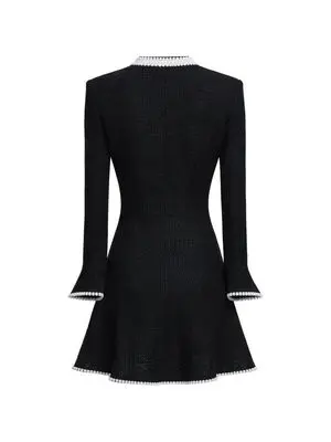 SELF-PORTRAIT Knitted A-line Mini Dress With Lace Trims