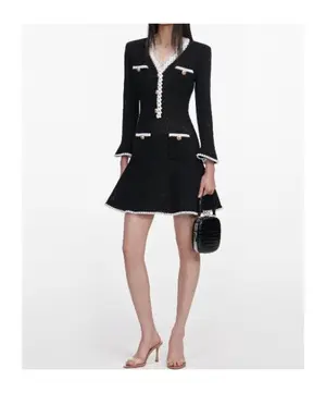 SELF-PORTRAIT Knitted A-line Mini Dress With Lace Trims