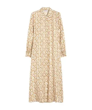 Max Mara Printed Silk Shirt Dress With Belt - Beige