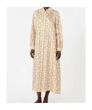 Max Mara Printed Silk Shirt Dress With Belt - Beige