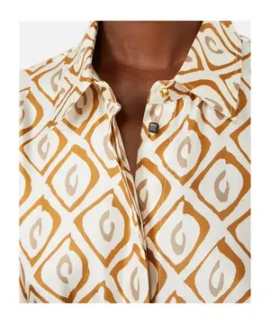 Max Mara Printed Silk Shirt Dress With Belt - Beige