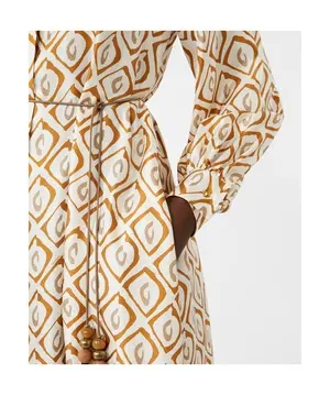 Max Mara Printed Silk Shirt Dress With Belt - Beige