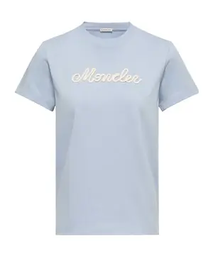 Moncler Logo Embroidery Cotton T-shirt - Light Blue