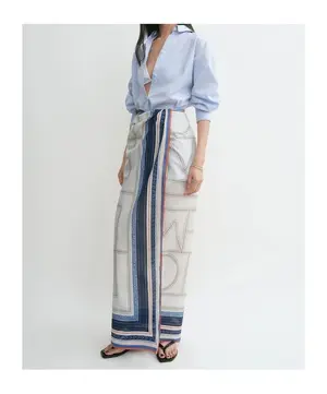 TOTEME Monogram-print Cotton Tulle Sarong - Ecru/navy