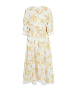 ERES Belted Midi Dress With Floral Embroidery