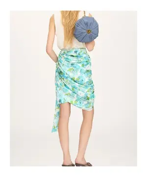 Chloé Draped Wrap Skirt With Floral Print And Bow Detail - Blue