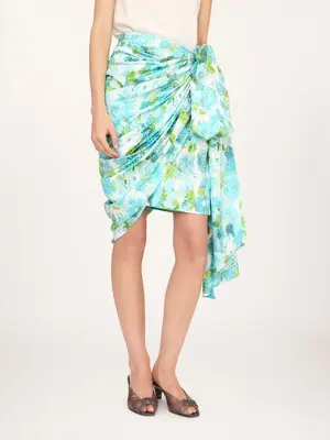 Chloé Draped Wrap Skirt With Floral Print And Bow Detail - Blue