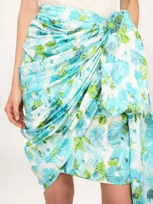 Chloé Draped Wrap Skirt With Floral Print And Bow Detail - Blue