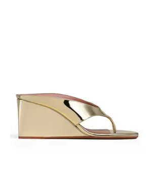 Alaïa Cube Thong Wedge Mules In Mirror Fabric - Nude