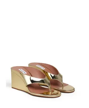 Alaïa Cube Thong Wedge Mules In Mirror Fabric - Nude