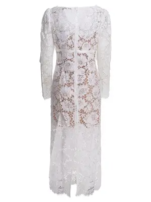 SELF-PORTRAIT Floral Lace Midi Dress With Bow Detail