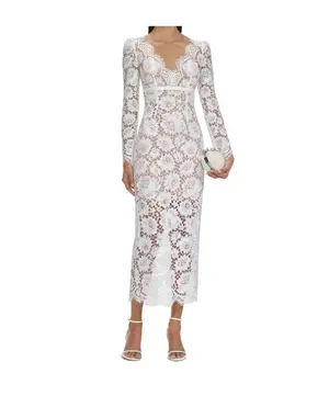 SELF-PORTRAIT Floral Lace Midi Dress With Bow Detail