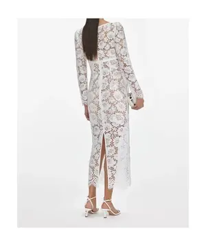 SELF-PORTRAIT Floral Lace Midi Dress With Bow Detail