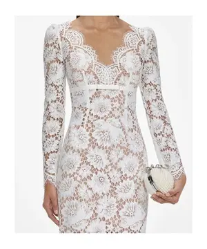 SELF-PORTRAIT Floral Lace Midi Dress With Bow Detail
