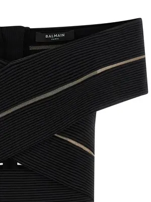 Balmain Off-the-shoulder Cropped Top With Mesh Inserts - Black
