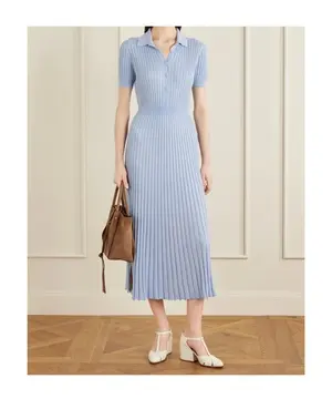 Gabriela Hearst Ribbed Silk And Cashmere-blend Midi Dress - Sky-blue