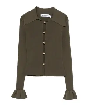 SELF-PORTRAIT Ruffled Cuff Cardigan - Khaki