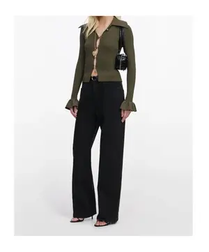 SELF-PORTRAIT Ruffled Cuff Cardigan - Khaki
