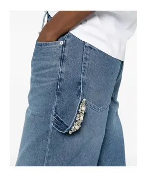 Simone Rocha Straight Leg Cuffed Jeans - Blue